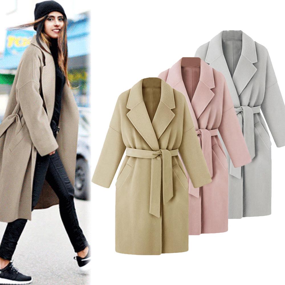 Buy Womens Winter Lapel Wool Coat Jacket Loose Lace Overcoat Outwear at ...