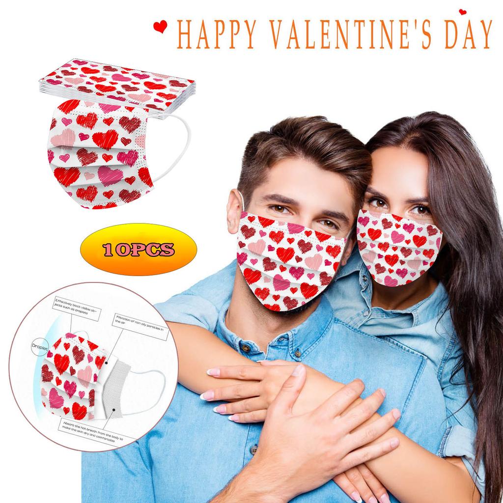 Buy 10PC Adult Valentine's Day Print Mask Disposable Face Mask 3Ply Ear ...