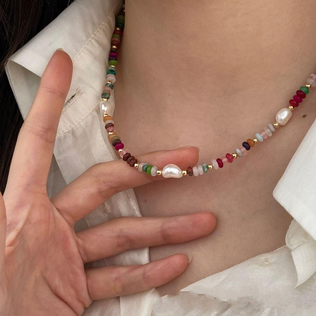 Cheap Colored natural stone beaded necklace | Joom