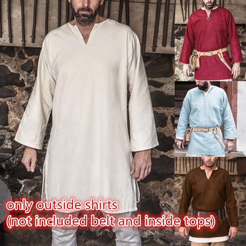 Buy Medieval Mens Long Sleeve Tunic Viking Horseback Split Shirt ...