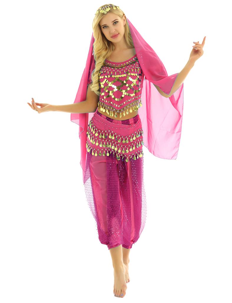 Cheap Womens Belly Dance Costume Halloween Carnival Outfit Sequin Crop ...