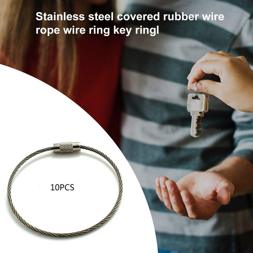 Buy KC Stainless Steel Covered Rubber Wire Rope Wire Ring Key Ring ...