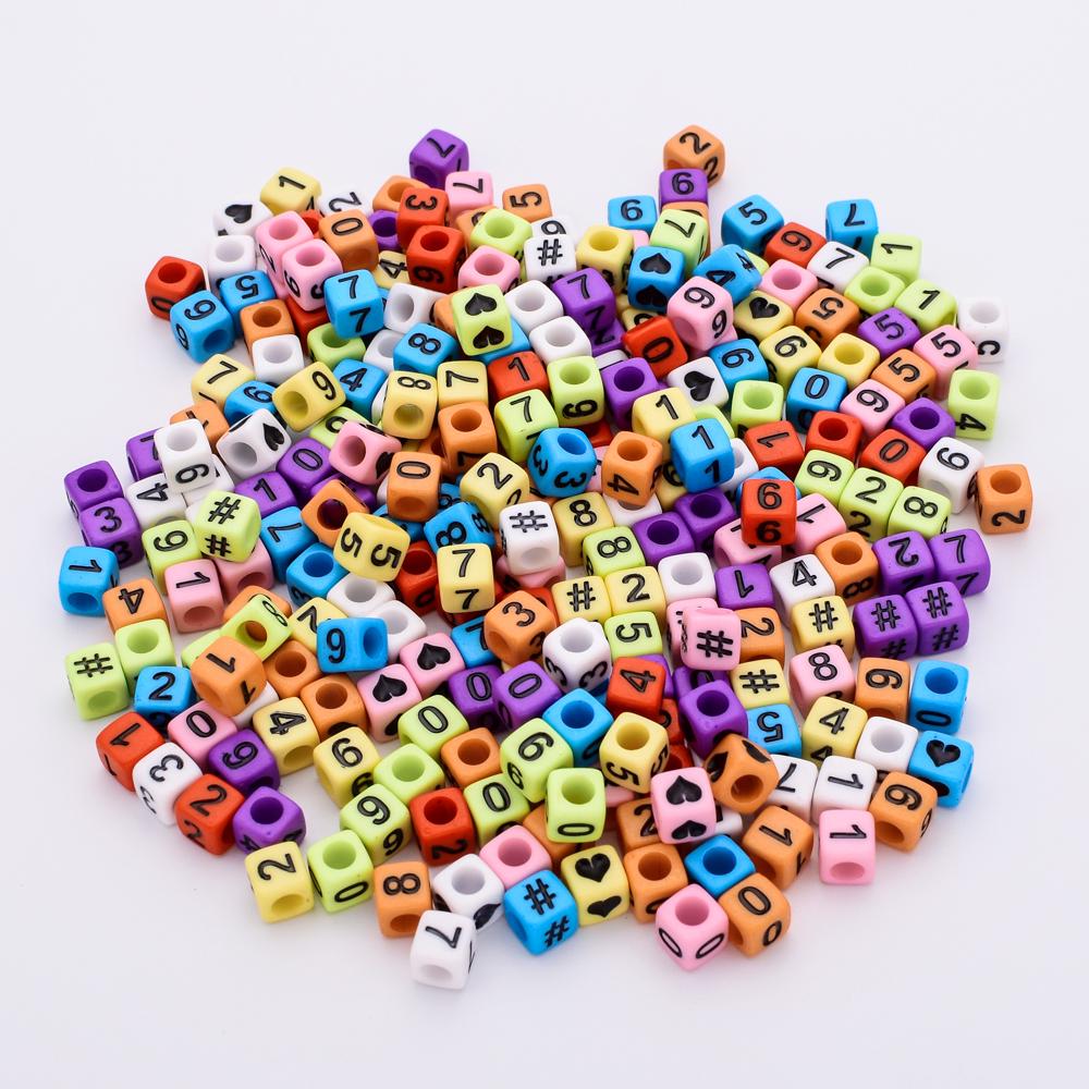 Buy 200pcs/lot Mixed Square Loose Beads With Numbers Child Women DIY ...