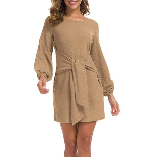 Cheap Elegant Mini Dress Round Neck Solid Color Spring Autumn Women ...