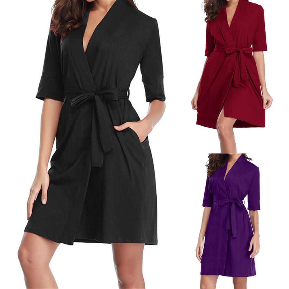 Buy Womens Cotton Half Robe Soft Kimono Robes Knit Bathrobe Loungewear ...