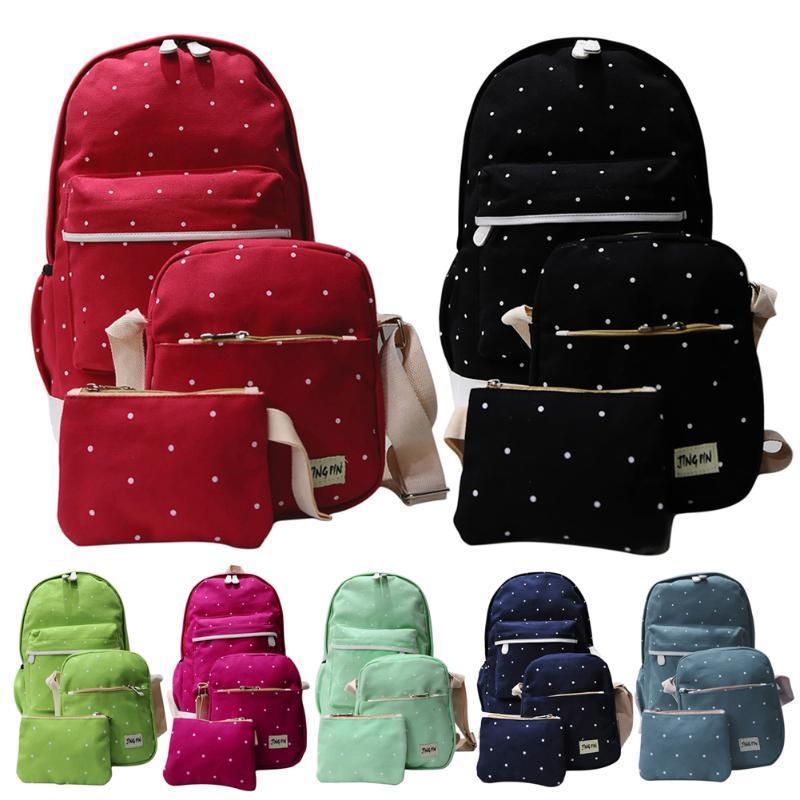 Canvas Korean School Female Cute Three-Piece Backpack Spots Dark Blue ...