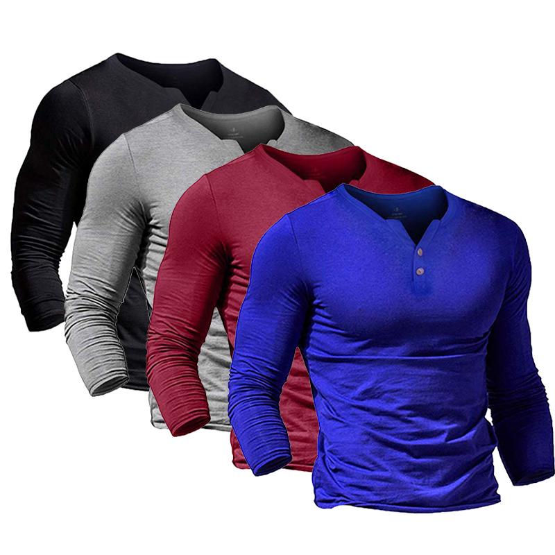 Buy Mens Slim Fit Button V Neck Long Sleeve Plain Muscle Tee T Shirt