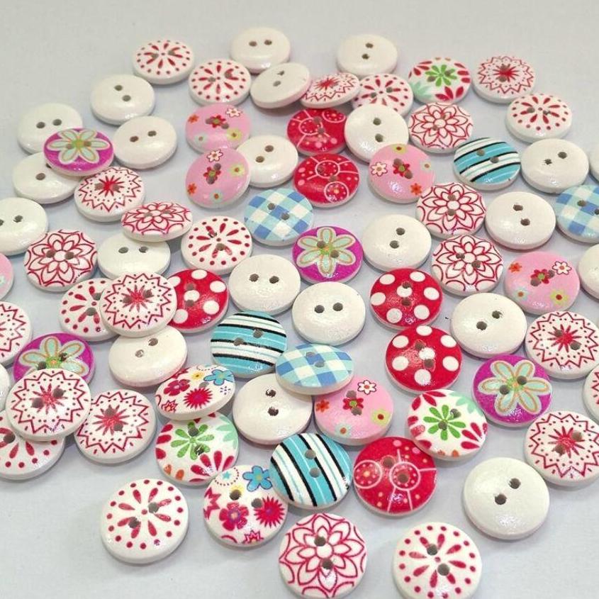 Купить 20 шт., деревянные пуговицы с 2 отверстиями, смешанный круглый ...