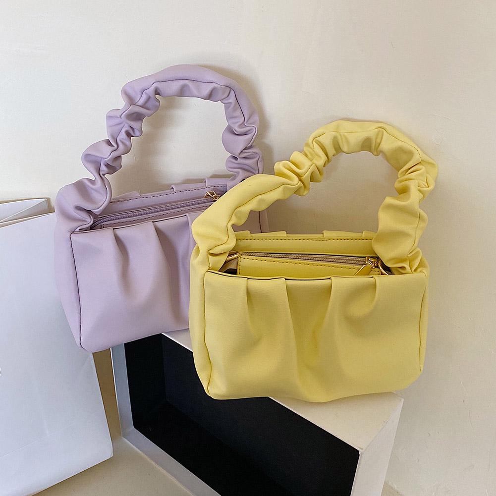 Buy Retro Women Candy Color Shoulder Bags Leather Pleated Ruffle Totes ...