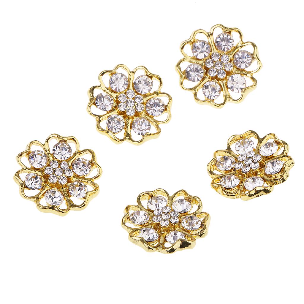 5pcs Gold Alloy Rhinestone Flower Shank Buttons Clothing Sewing Button ...