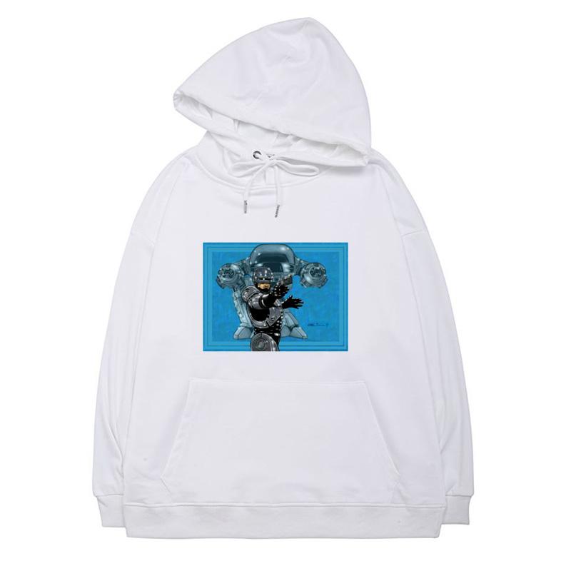 Buy Hoodies For Unisex White Hooded Sweater Robocop Printed Cotton ...