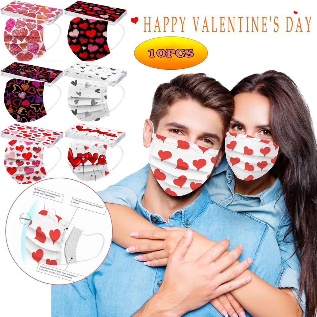 Buy 10PC Adult Valentine's Day Print Mask Disposable Face Mask 3Ply Ear ...