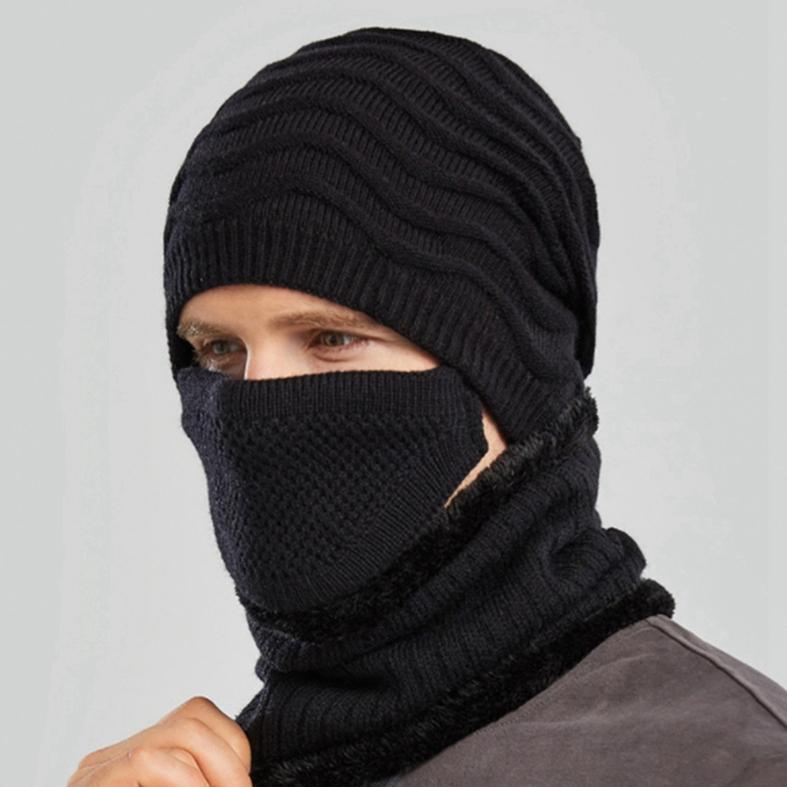 Men Winter Cycling Windproof Knitted Woolen Hat Mask and Scarf Warm ...