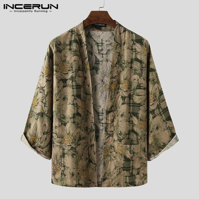 Buy INCERUN Yukata Men Kimono Cardigan Men Japanese Kimonos Tops Retro Print Asian Clothes ...