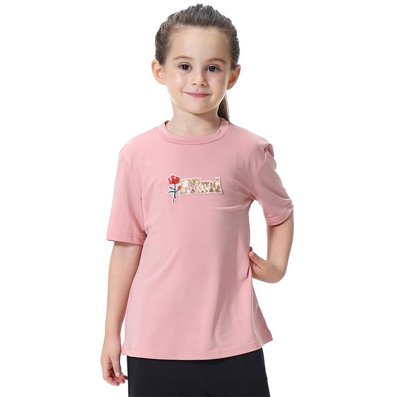 Buy Flowers Letter Printed Girls Half Sleeve O Neck Tees Tops at ...