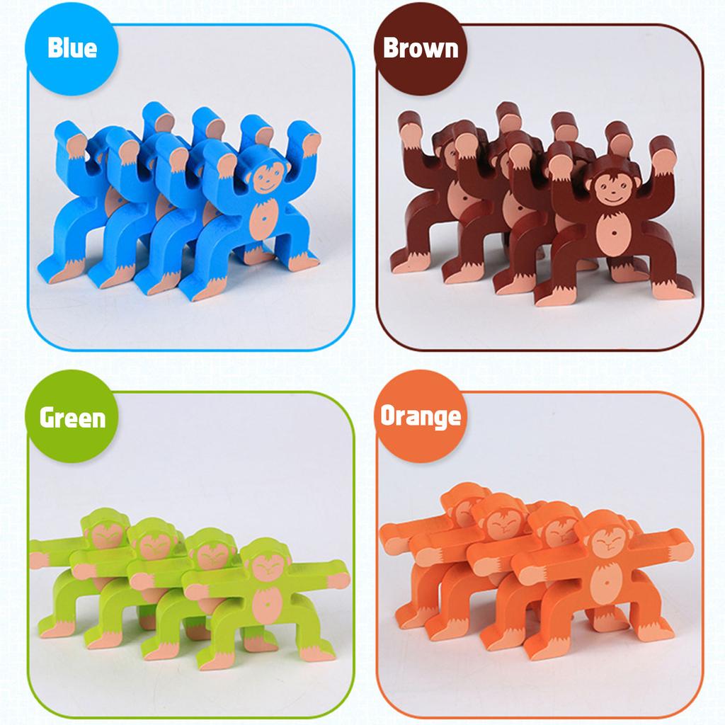 Buy Kids Wooden Stacking Blocks Game Balancing Monkeys Interlock Toys ...