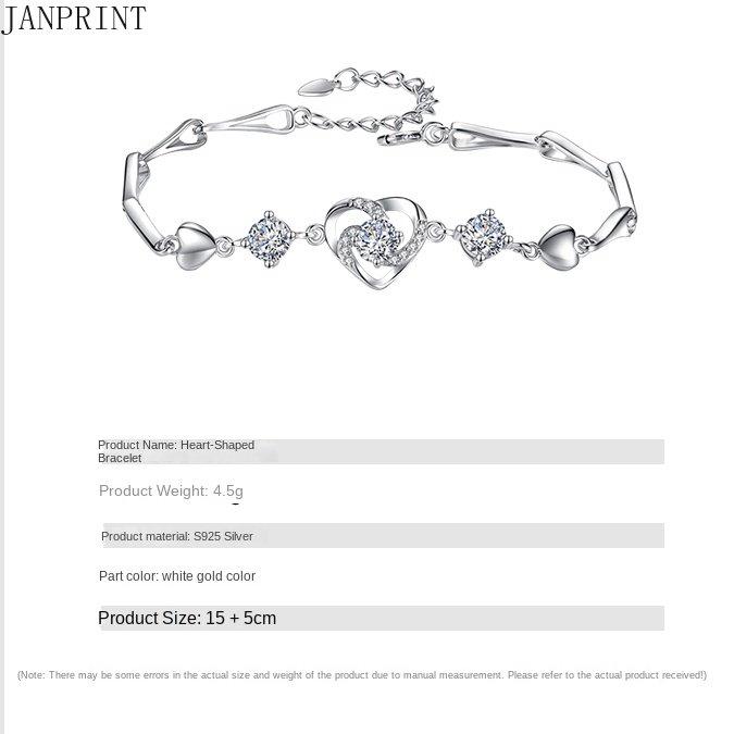 Satın alın JANPRINT Allure Love S999 Sterling Silver Bracelet Female Student Simple Personality ...