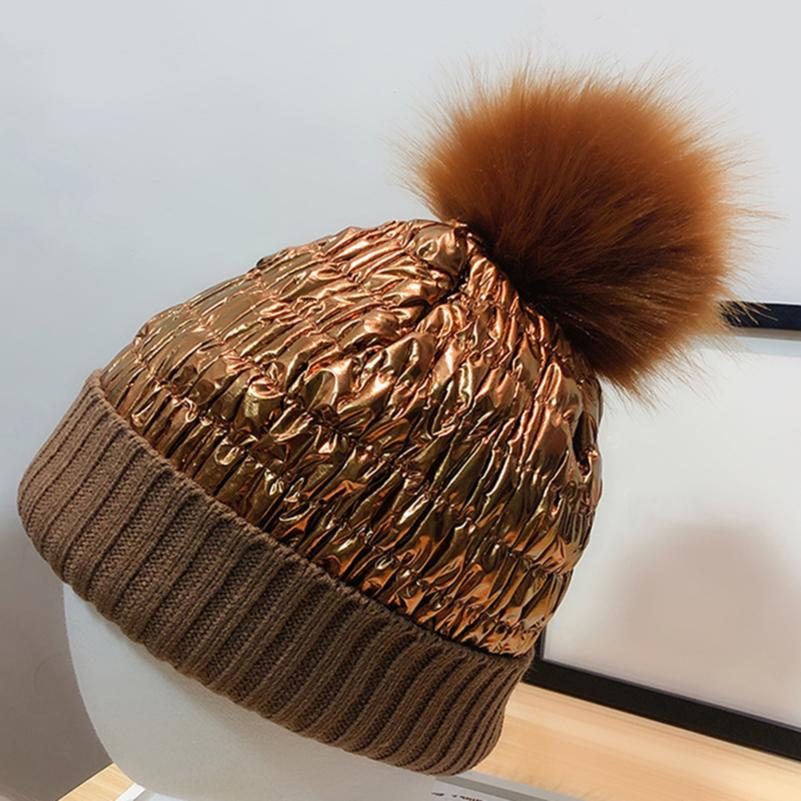 Buy Ladies Knitted Hat Women's Bobble Hat Thick Rolled Warm Shiny ...