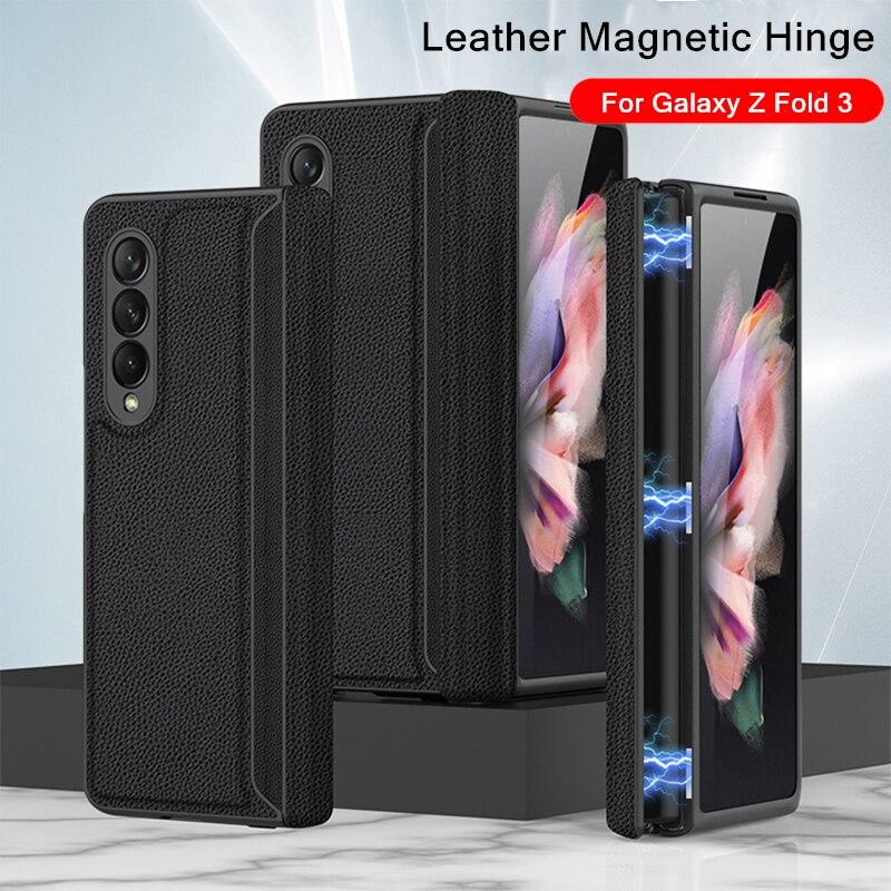 Buy For Samsung Galaxy Z Fold 3 5G Case Magnetic Hinge leather and Hard ...