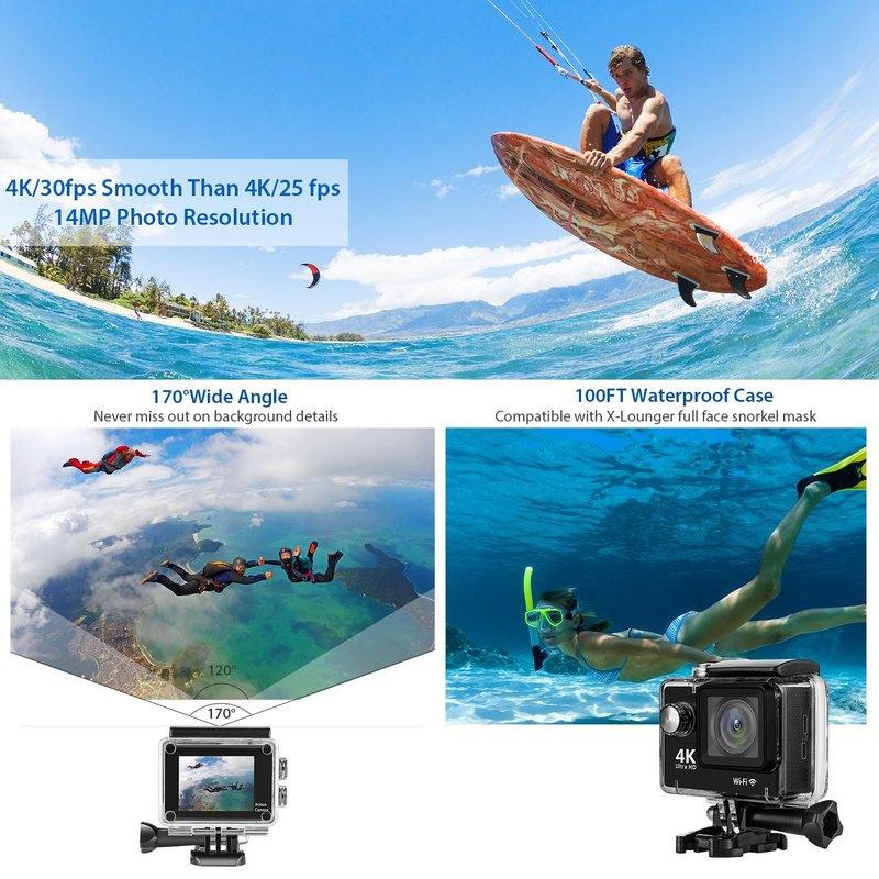 Buy Action Camera 4K WiFi Ultra HD Waterproof Sport Cam with 12MP 170 ...