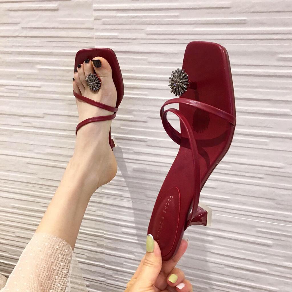 Buy Women's Fashion High Heel Toe-knob Slippers Square Toe Strappy ...