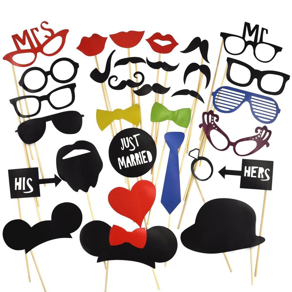 Buy 31pcs Beard Red Lip Photo Props for New Wedding /Party Favors ...