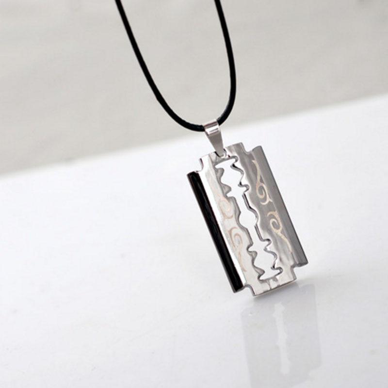 Buy Punk Stainless Steel Razor Blades Shaped Pendant Necklace for Men ...