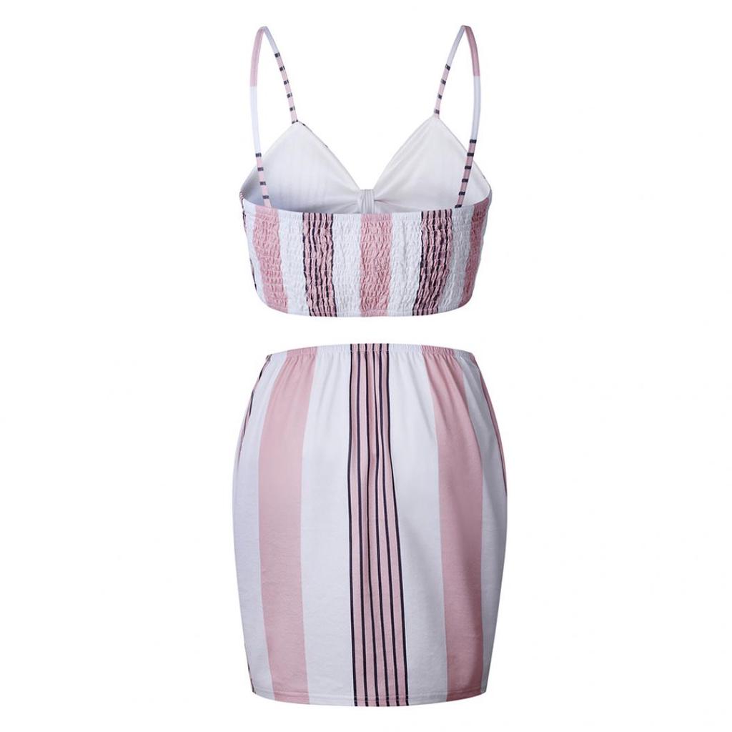 Buy Sexy Women Mini Crop Top and Skirt Bowknot Striped Summer Beach Two ...