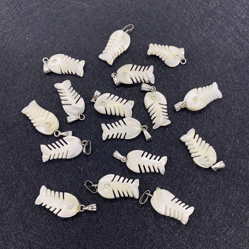 Buy 1pcs/bag Natural Sea Shell Necklace Pendant 11x20mm Fish Bone Shape ...