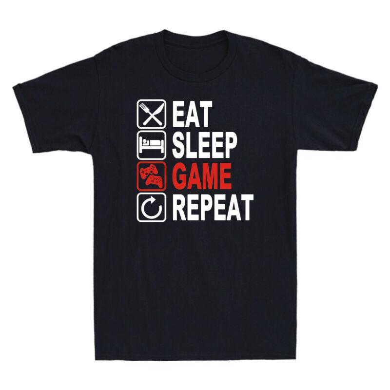 Buy Eat Sleep Game Repeat Adults Shirt Funny Gamer Plus Size Men Retro ...