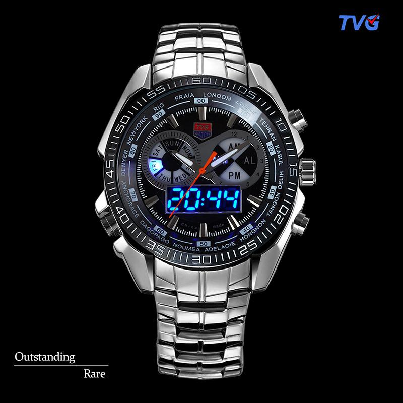 Buy Stainless Steel Black Men's Blue Led Pointer Watch Mens 30am ...