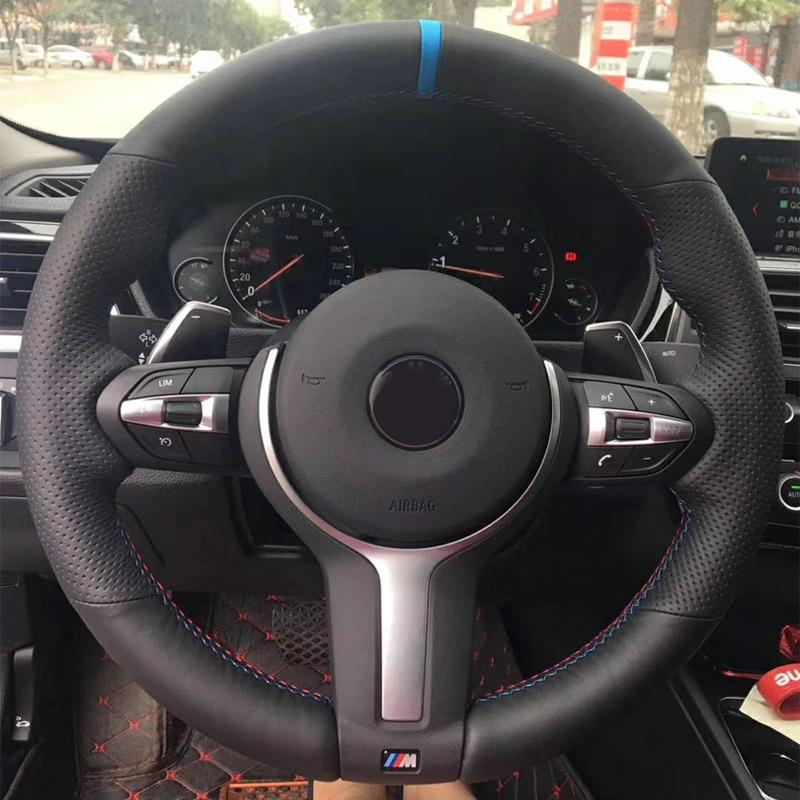 Buy CARDAK Artificial Leather Blue Marker Steering Wheel Cover for BMW ...