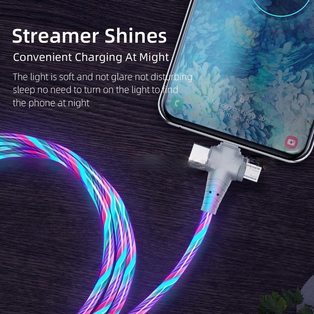 Cheap 3in1 Flow Luminous Lighting usb cable LED Micro USB Type C 8Pin ...