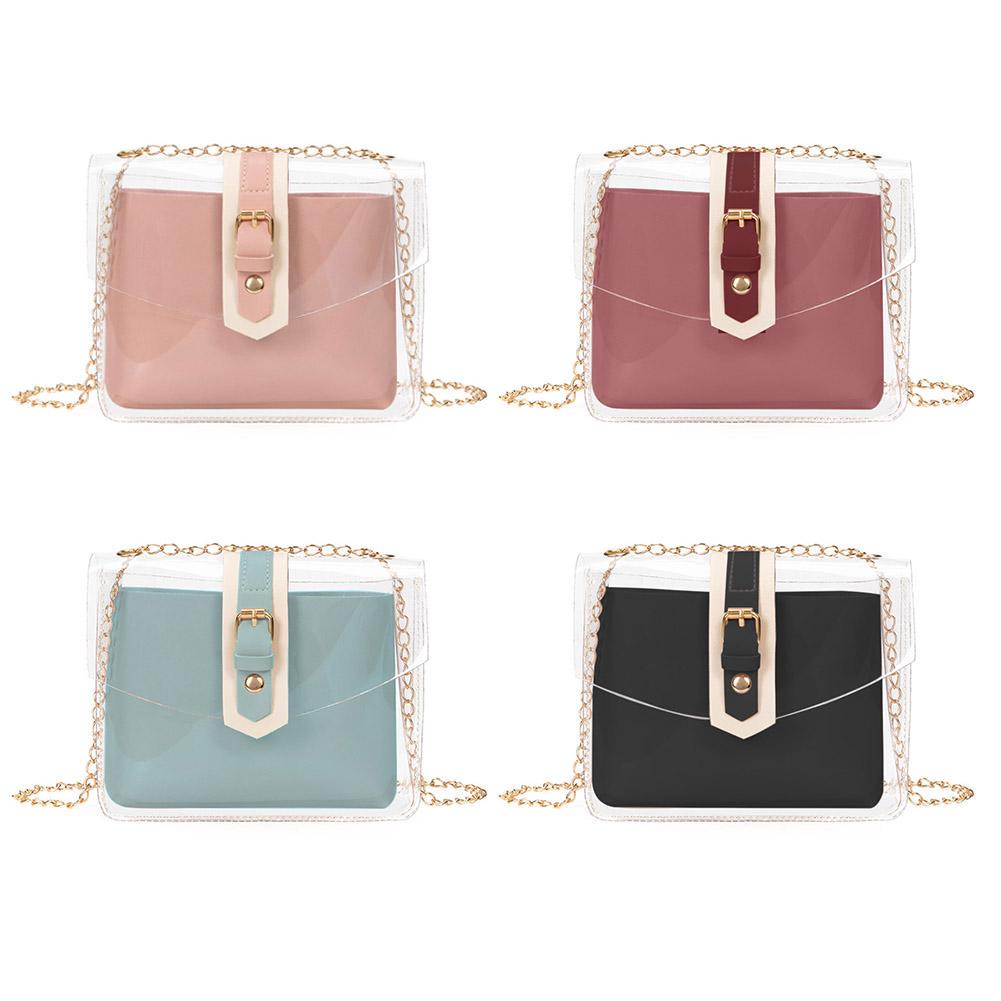 Buy 2pcs/set Transparent Shoulder Handbags Clutch PVC Women Chain ...