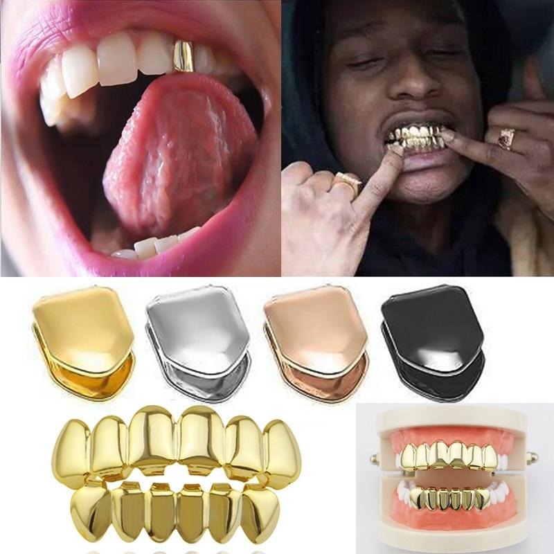Buy Gold Plated Hip Hop Single Tooth Grillz Cap Top Bottom Grill Gold ...