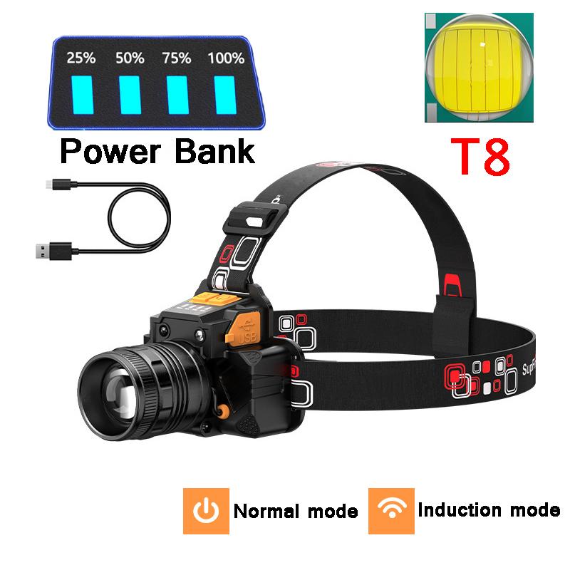 Buy T8 Multifunction USB Rechargeable Sensor LED Headlamp Zoom Fishing ...
