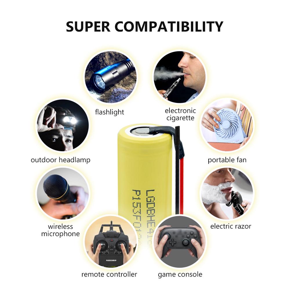 Buy Genuine 18650 HE4 Battery 3.7V 2500mAh High Drain 35A With Wires ...