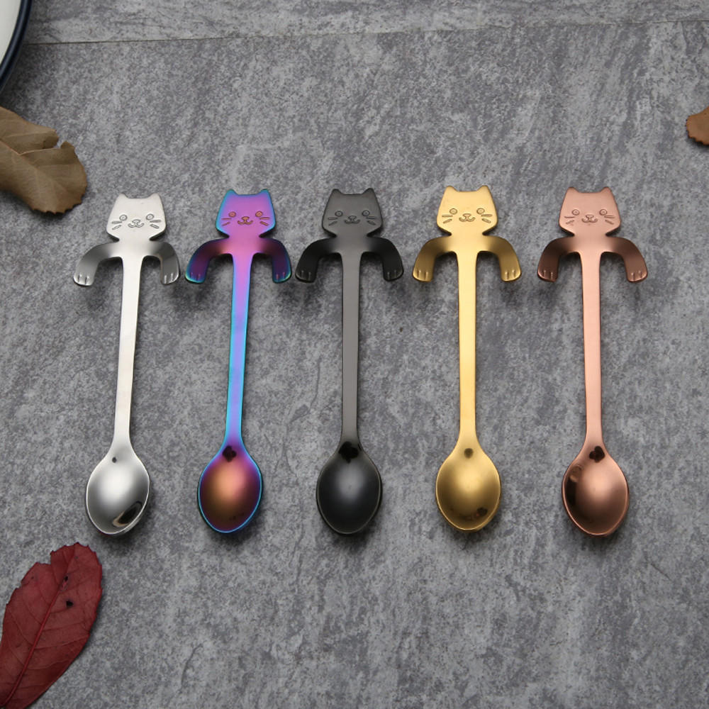 Buy Cute Cat Spoon Long Handle Spoons Flatware Coffee Drinking Tools ...