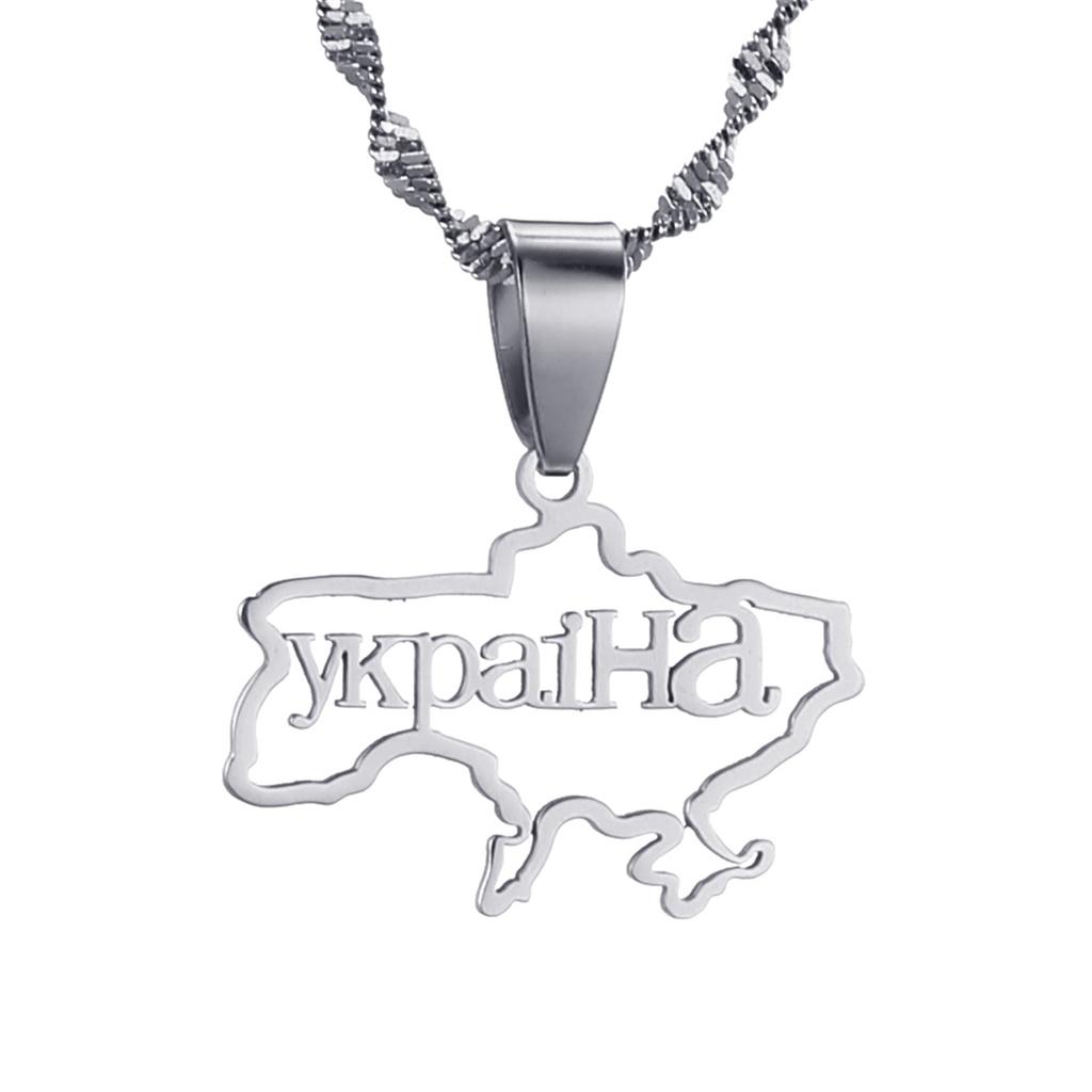 Buy Stainless Steel Outline Ukraine Map Pendant Necklace Heart Flag ...