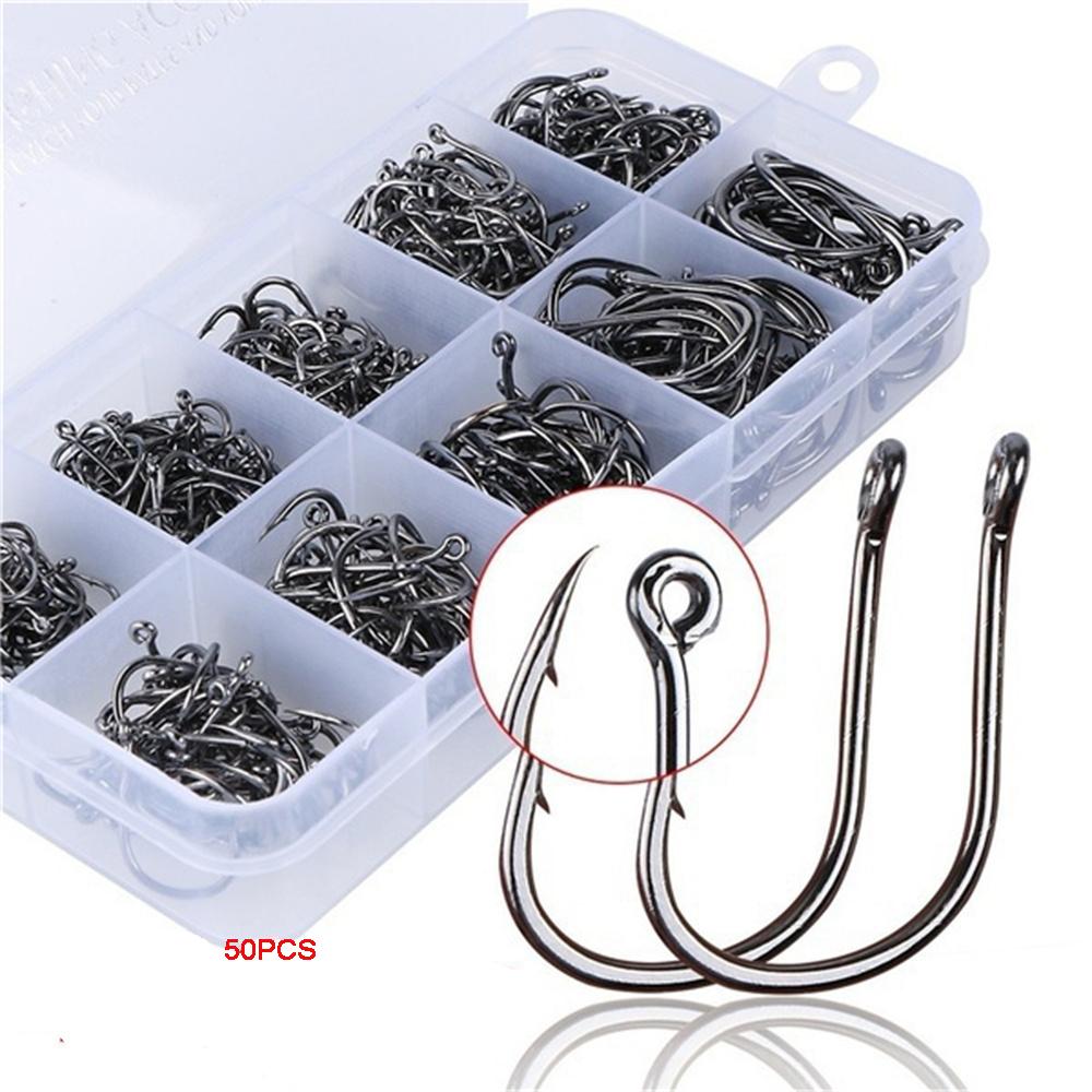Buy 50pcs Fishing Hooks Set Carbon Steel Single Circle Fishhook Fly ...