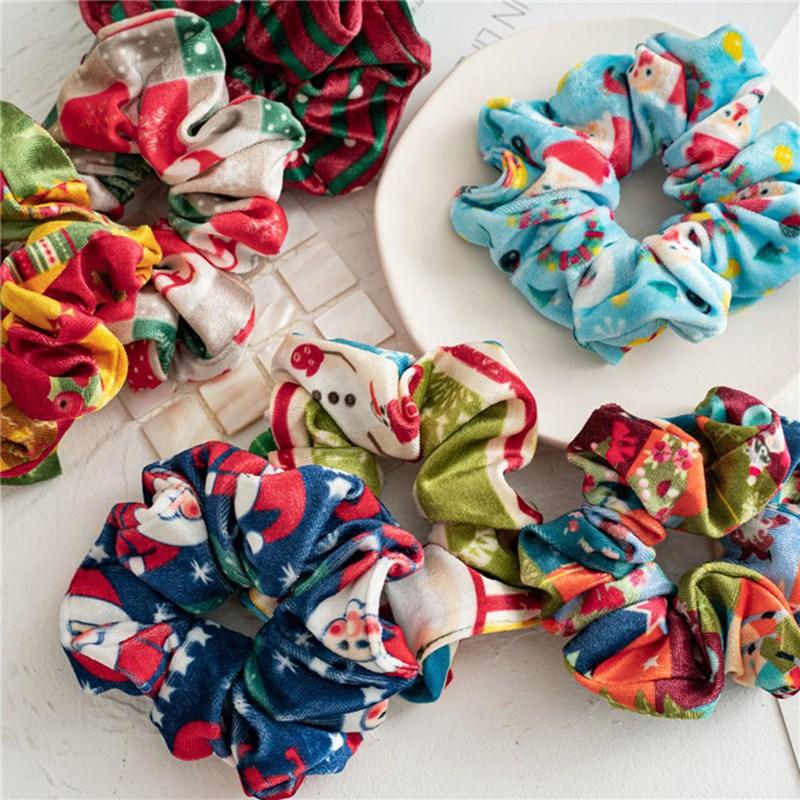 Buy 1pcs Christmas Large Intestine Ring Flower Striped Cloth Hair Band ...