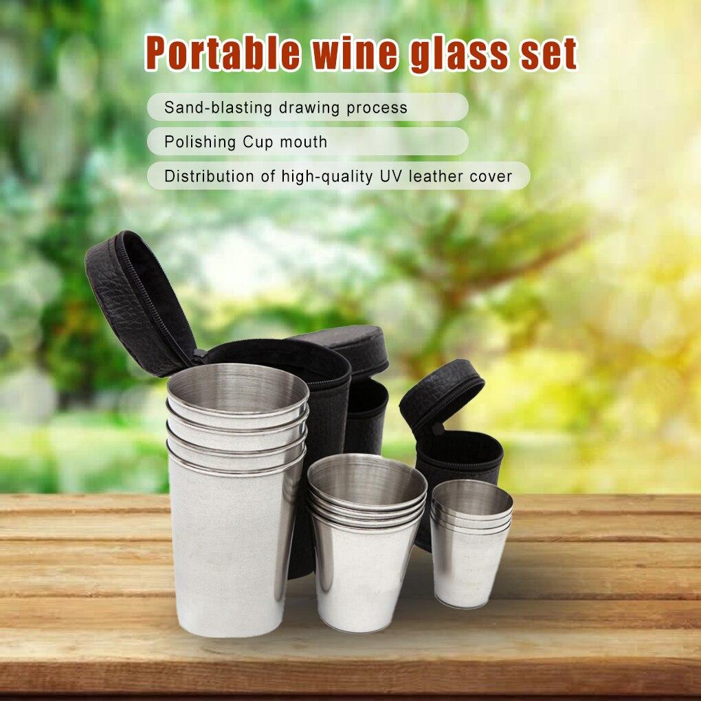 Buy 4 Pieces Outdoor Stainless Steel Cups Set Water Bottle Glasses with ...