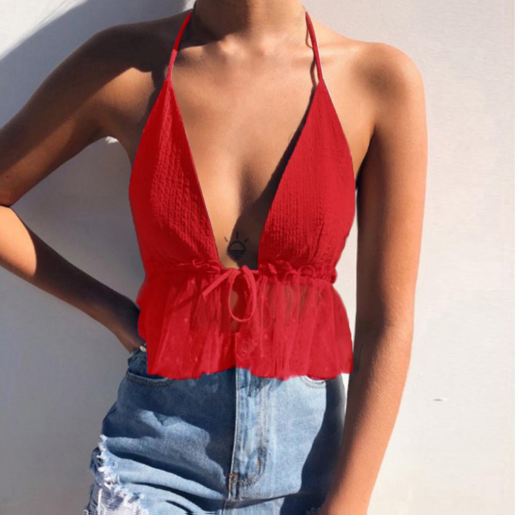 Fashion Women Sexy Pure Color Off Shoulder Backless Lace Up Vest Blouse Tops Uygun Fiyatlı Satın