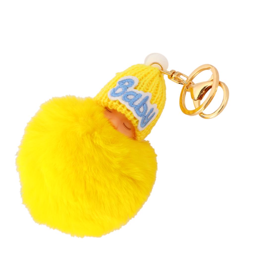 Buy Cute Sleeping Baby Key Chains Doll Faux Fur Bag Decor Keyring Red ...