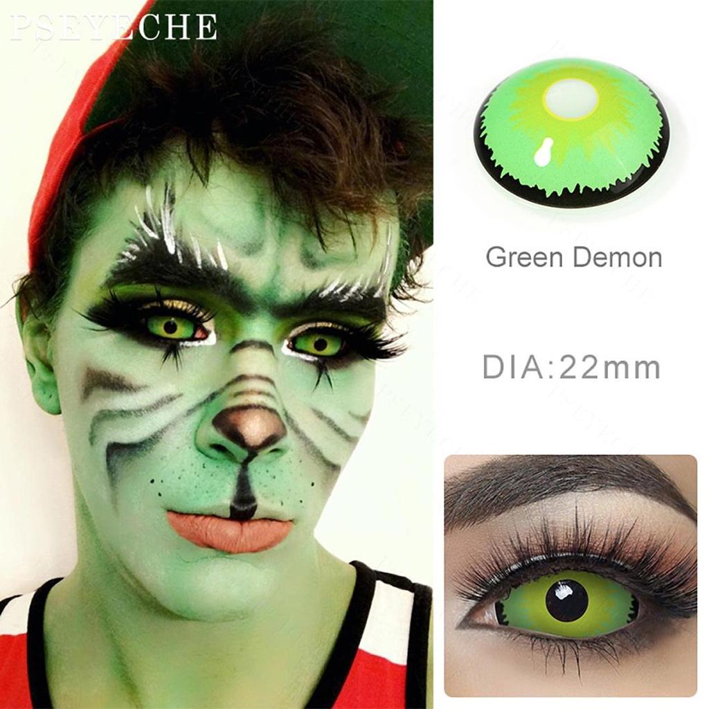 Buy 22MM Green Demon Sclera Lenses Scary Cosplay Contact Lenses Yearly ...