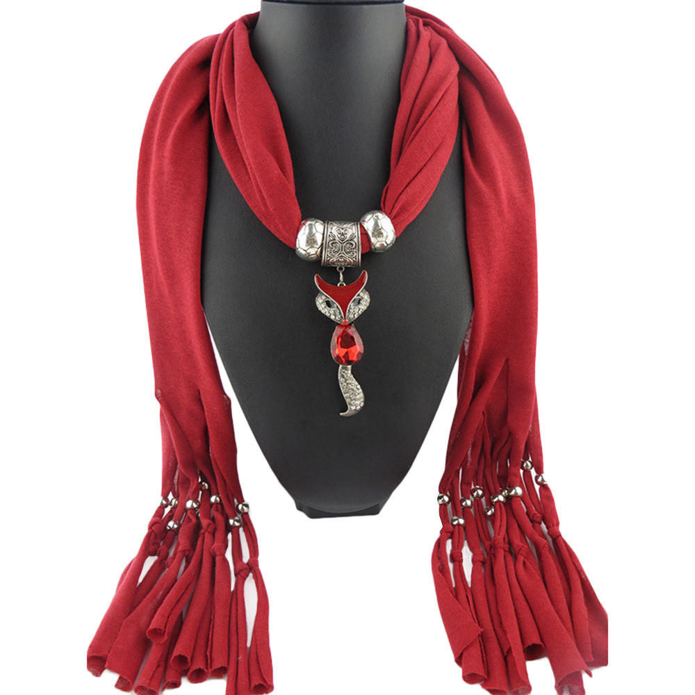 Buy Women Pendant Scarf With Tassel Rhinestone Jewelry Scarves at ...