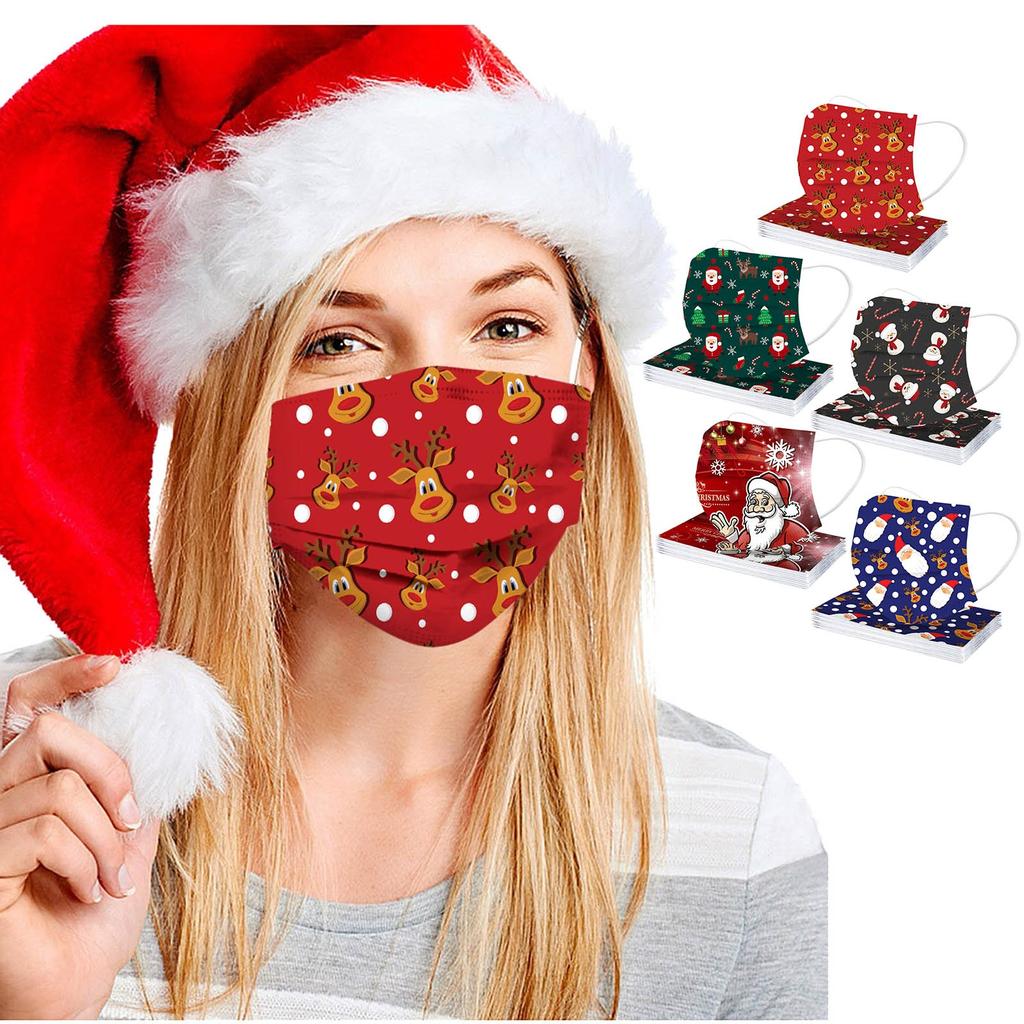 Buy Disposable Unisex Printed Christmas Soft Masks For Adults 3-Layer ...