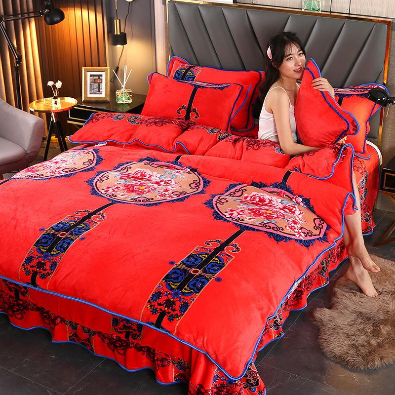 Buy Thickened Coral Fleece Four-piece Warm Double-sided Flannel Quilt ...