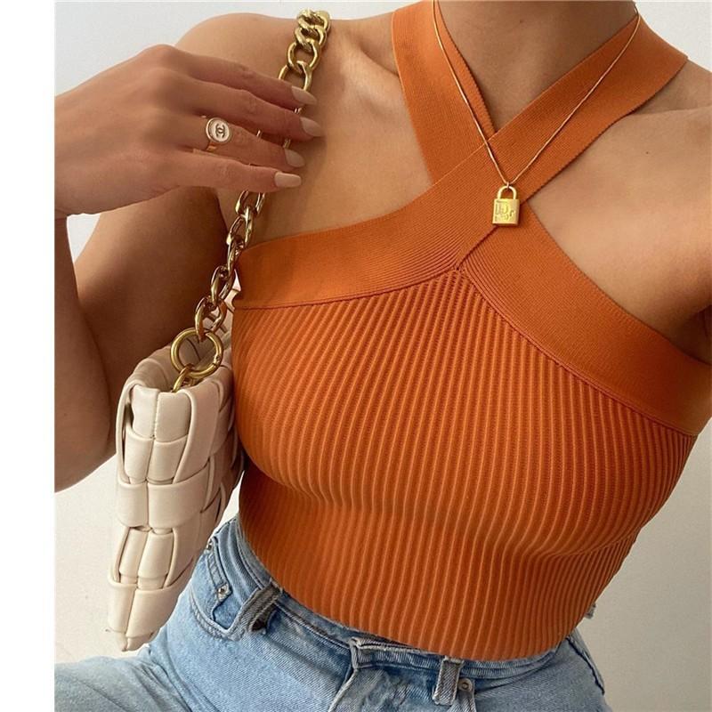 Cheap Cross hanging neck knitted halter small vest halter skinny skinny ...