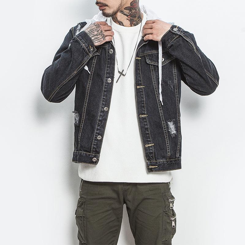 Men's Denim Jacket Mens Causal Loose Hip Hop Cowboy Coat Winter Warm ...